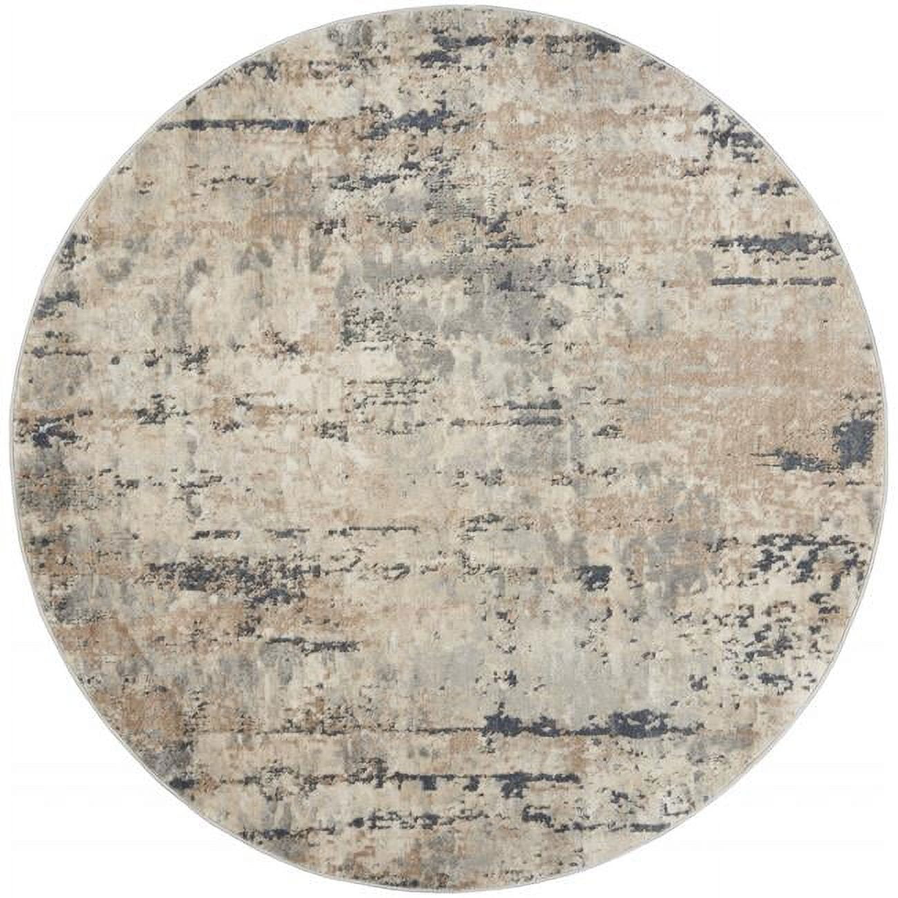 4 x 4 ft. Beige & Gray Abstract Power Loom Non Skid Round Area Rug ...