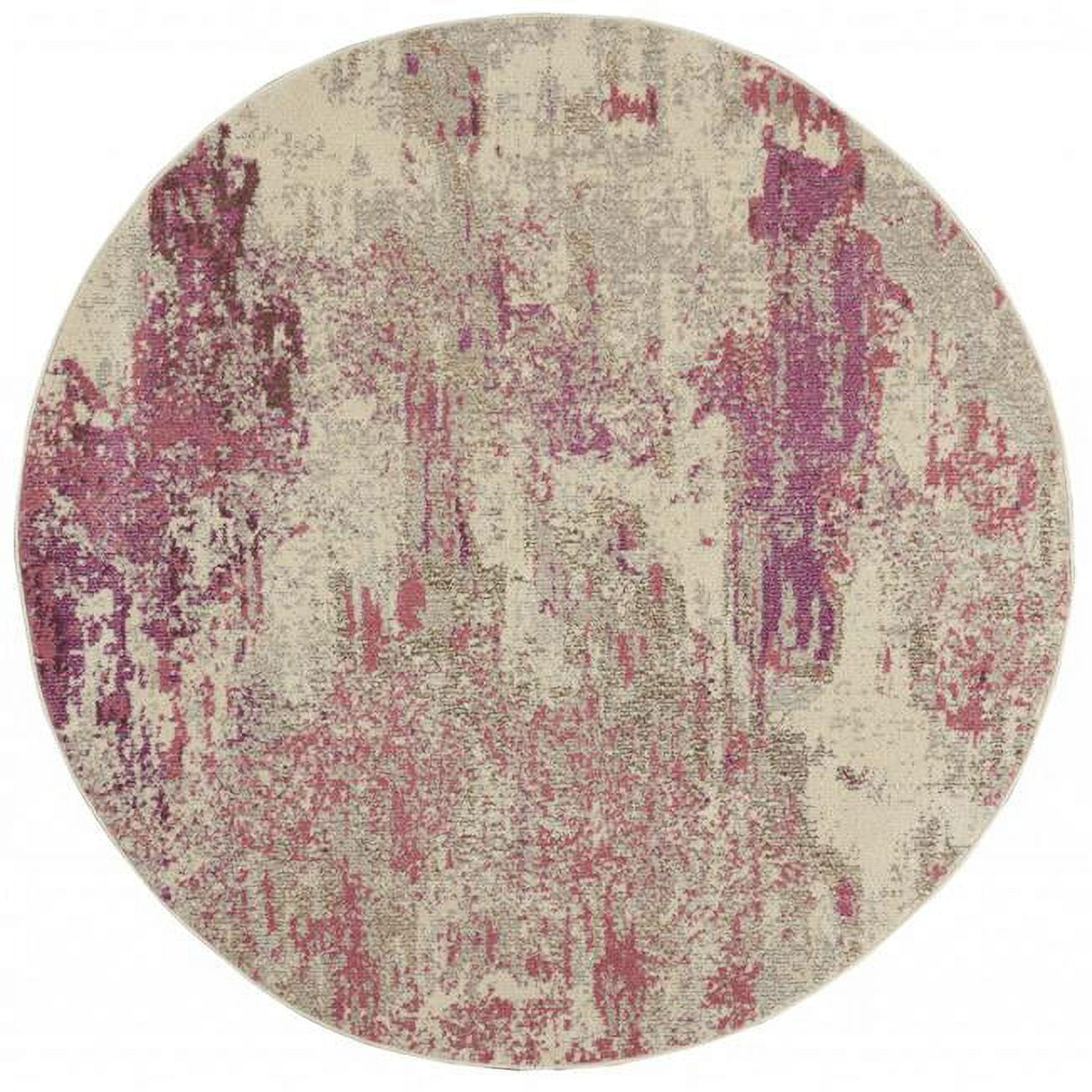 4 x 4 ft. Ivory & Pink Abstract Power Loom Non Skid Round Area Rug ...