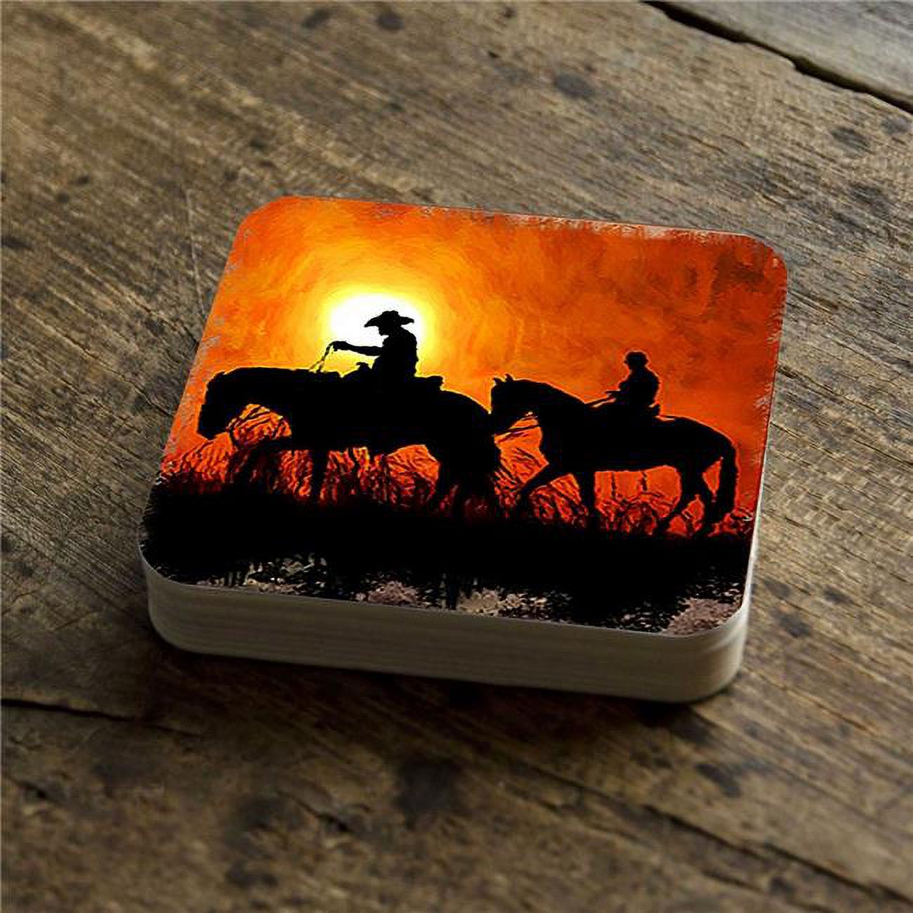 4 x 4 in. Cowboy Sunset Ride Wooden Cork Coasters Gift - Set of 4 ...