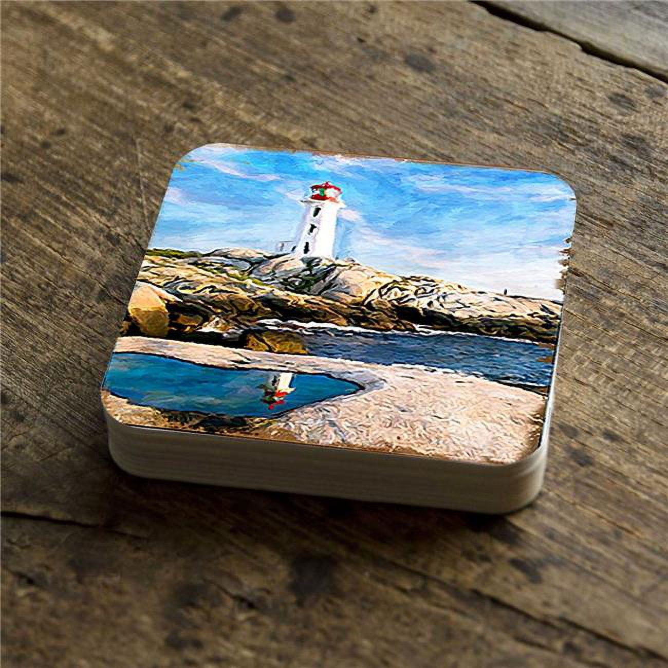 4 x 4 in. Lighthouse Bay Coastal Wooden Cork Coasters Gift - Set of 4 ...
