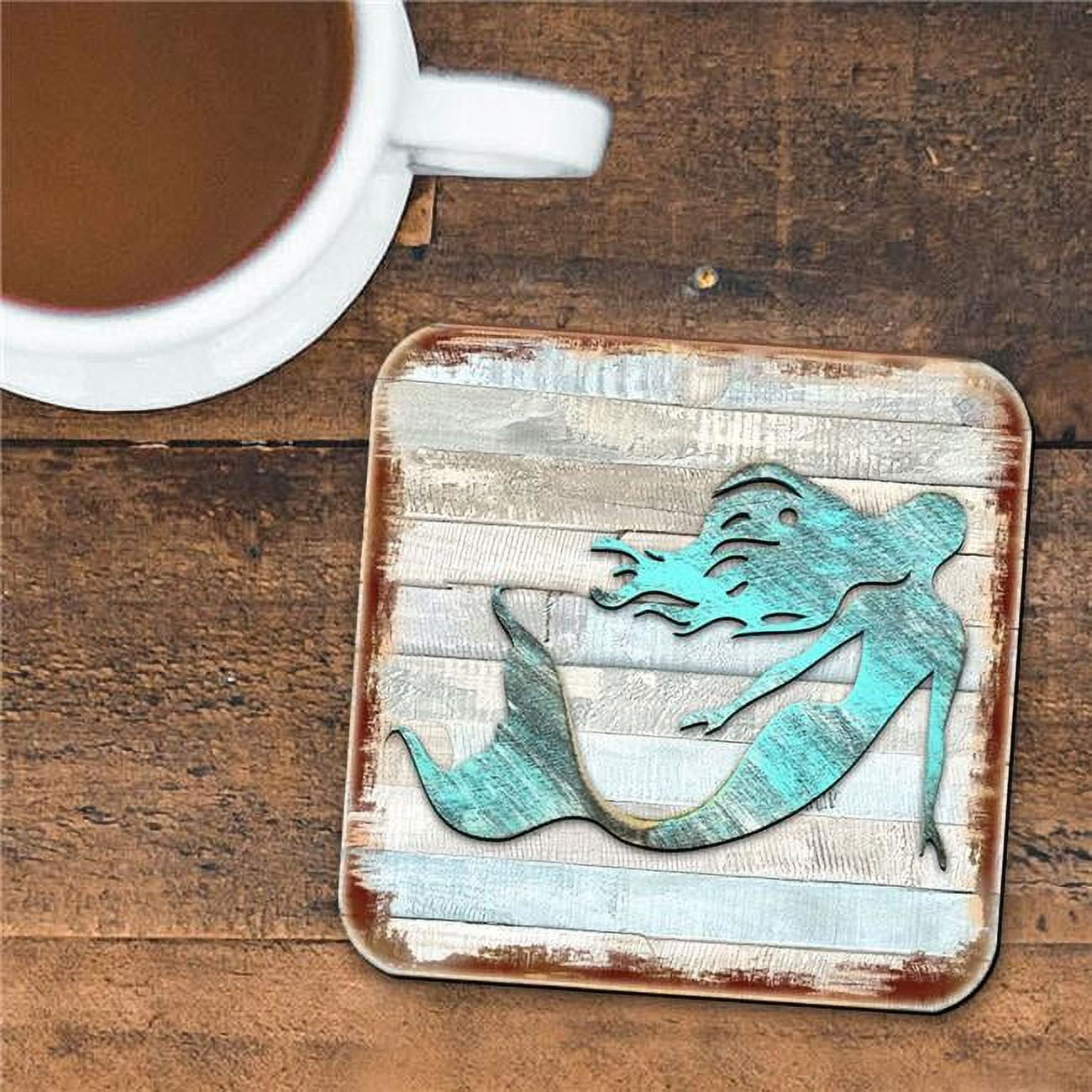 4 x 4 in. Mermaid Coastal Wooden Cork Coasters Gift - Set of 4 ...