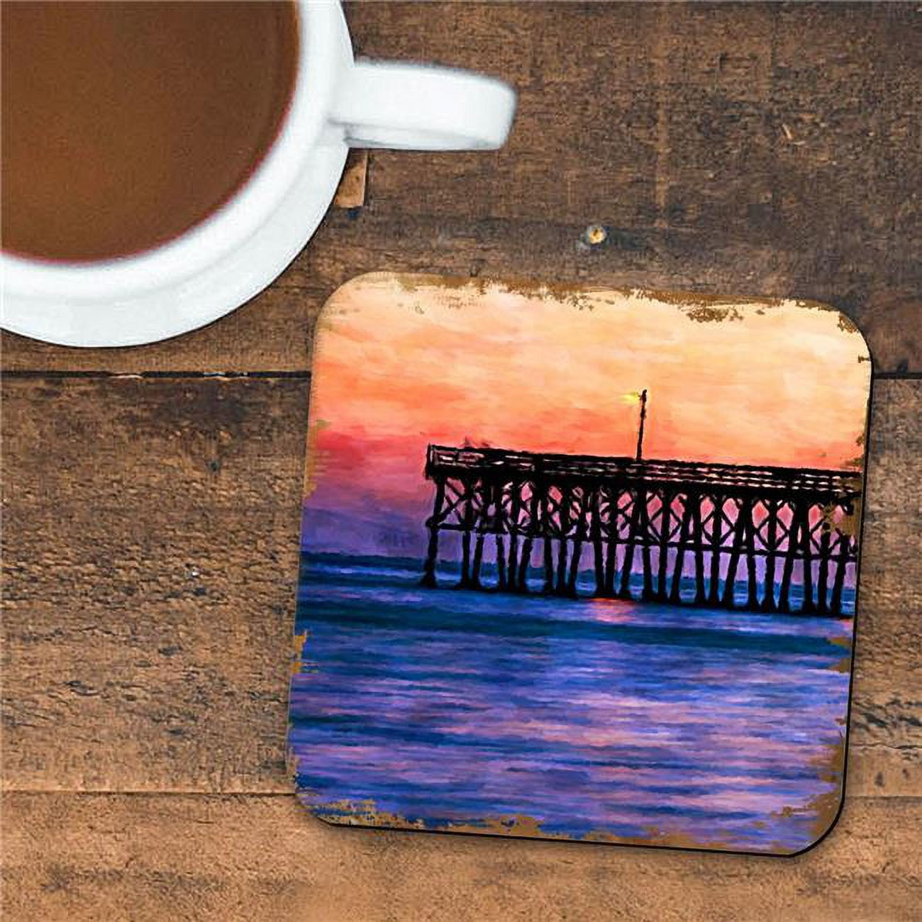 4 x 4 in. Pier at Sunset Coastal Wooden Cork Coasters Gift - Set of 4 ...