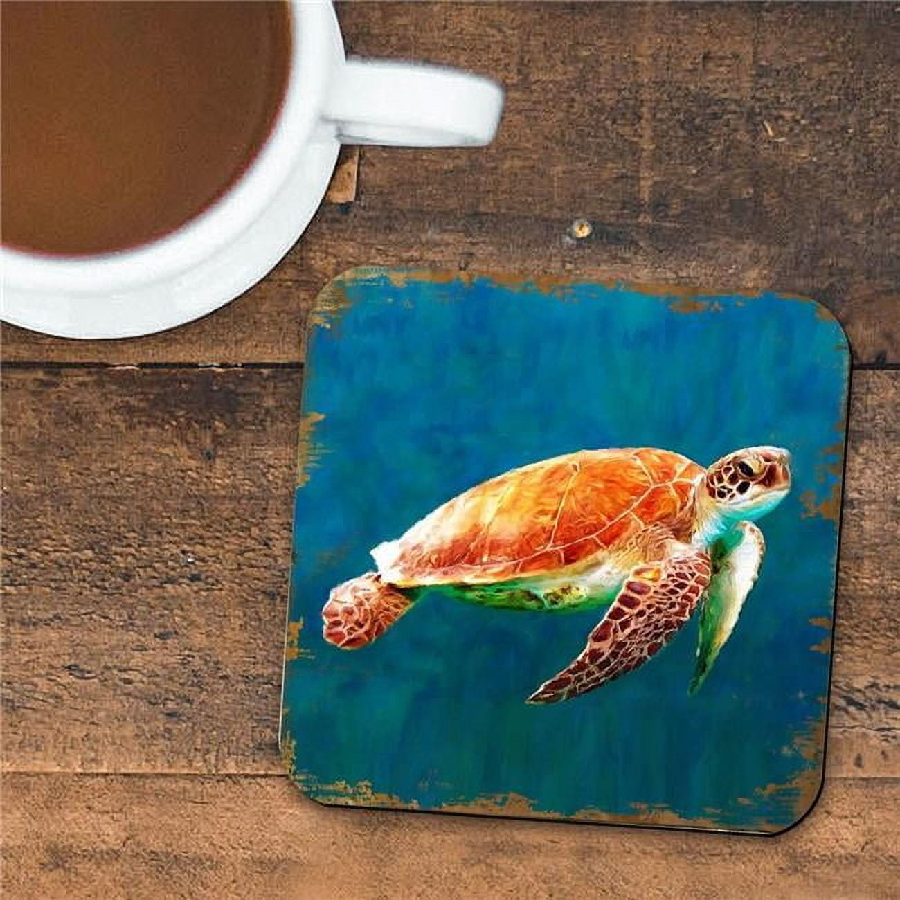 4 x 4 in. Sea Turtle Coastal Wooden Cork Coasters Gift - Set of 4 ...
