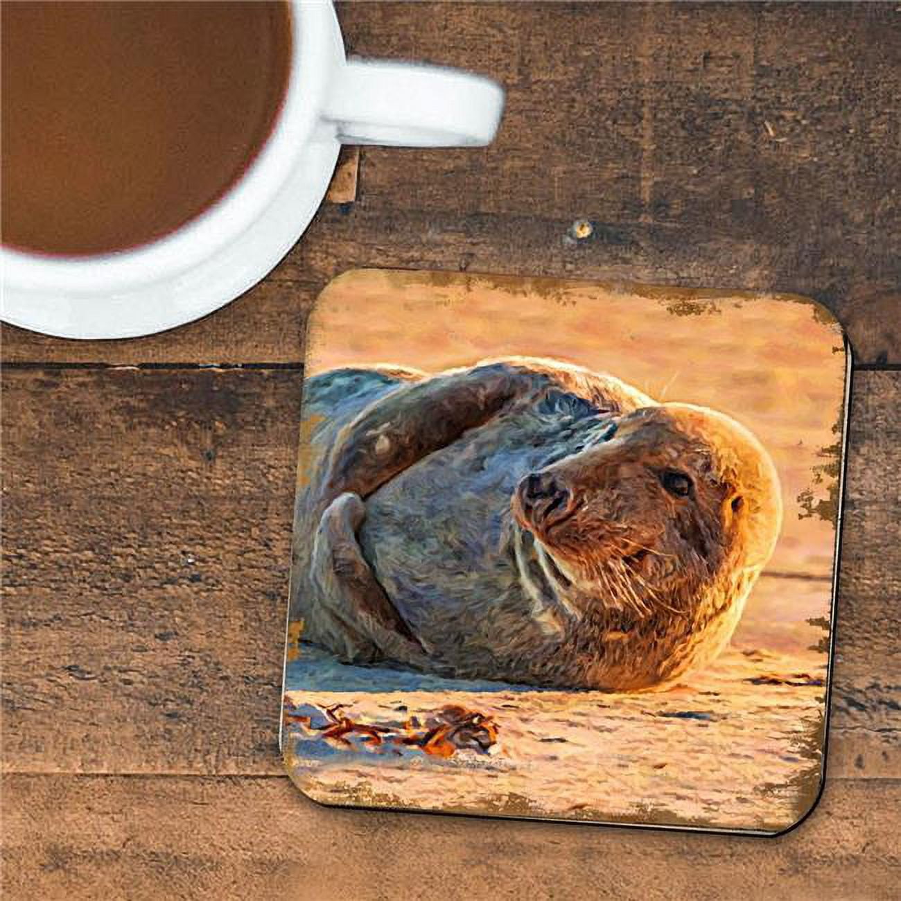 4 x 4 in. Seal Coastal Wooden Cork Coasters Gift - Set of 4 - Walmart.com