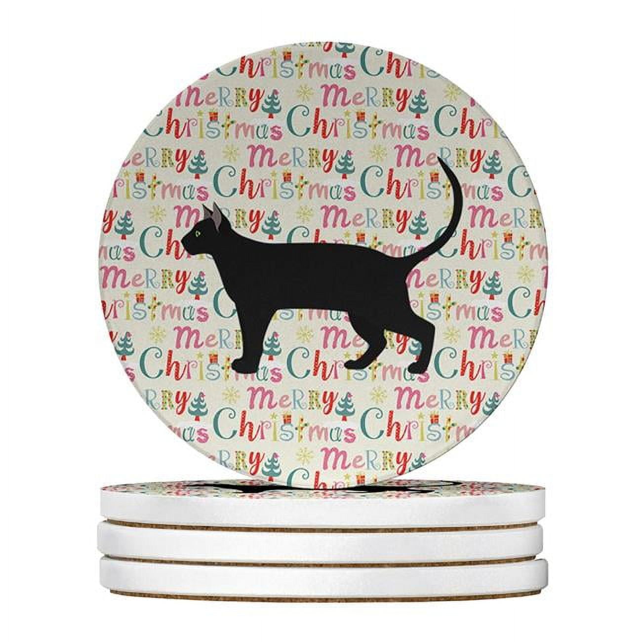 4 x 4 in. Unisex Pantherette Cat Christmas Large Sandstone Coasters ...