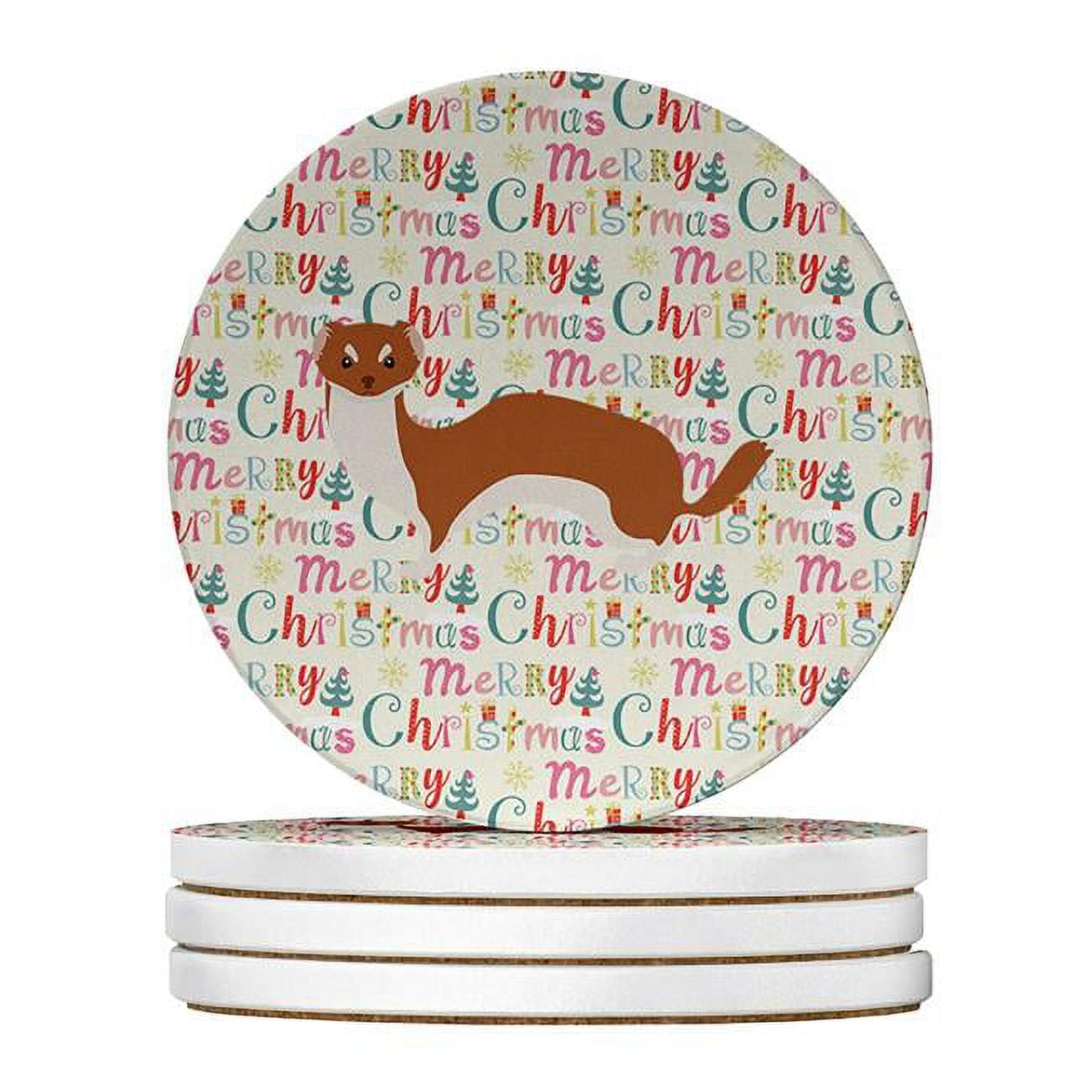 4 x 4 in. Unisex Weasel Christmas Large Sandstone Coasters - Pack of 4 ...