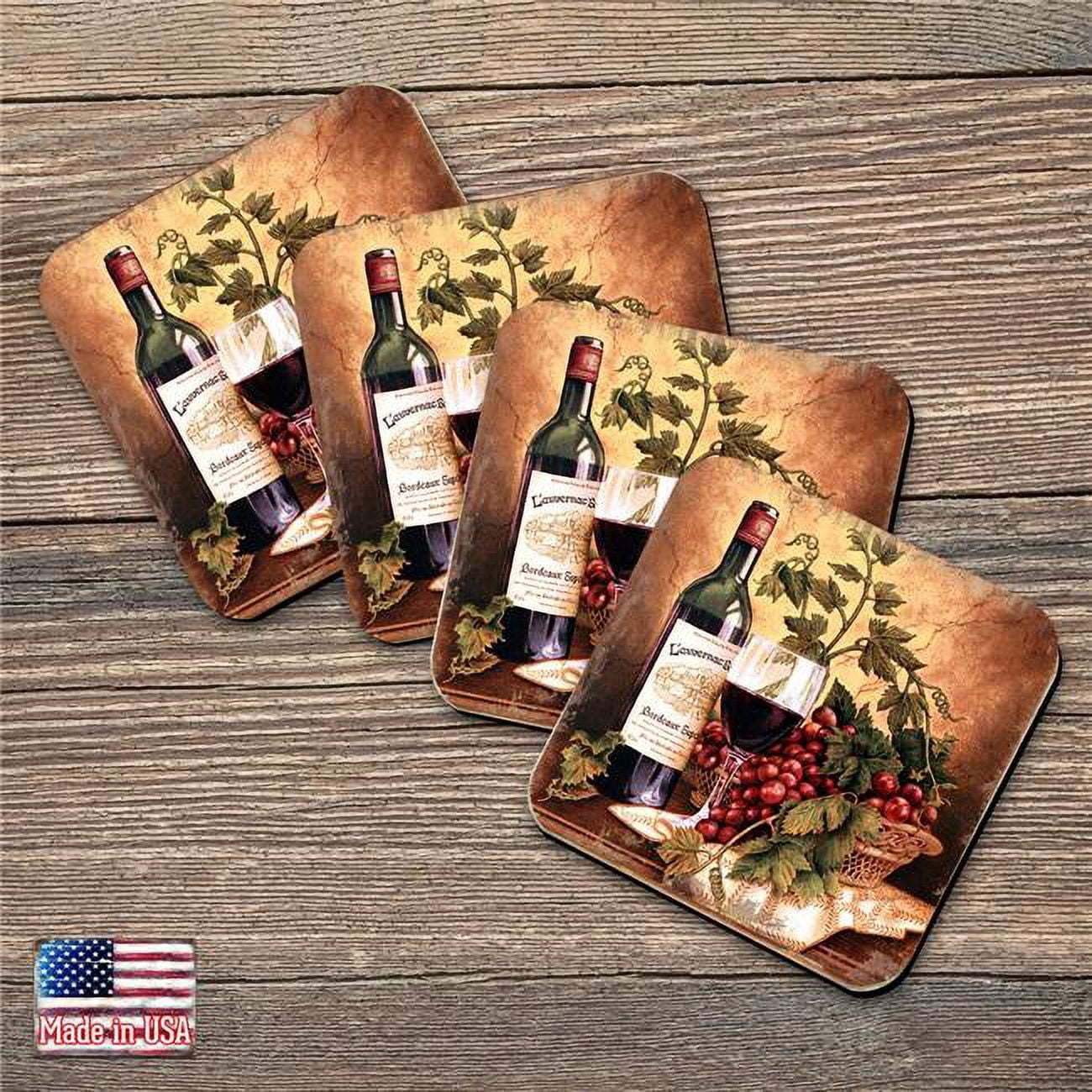 4 x 4 in. Vine & Grapes Wooden Cork Coasters Gift - Set of 4 - Walmart.com