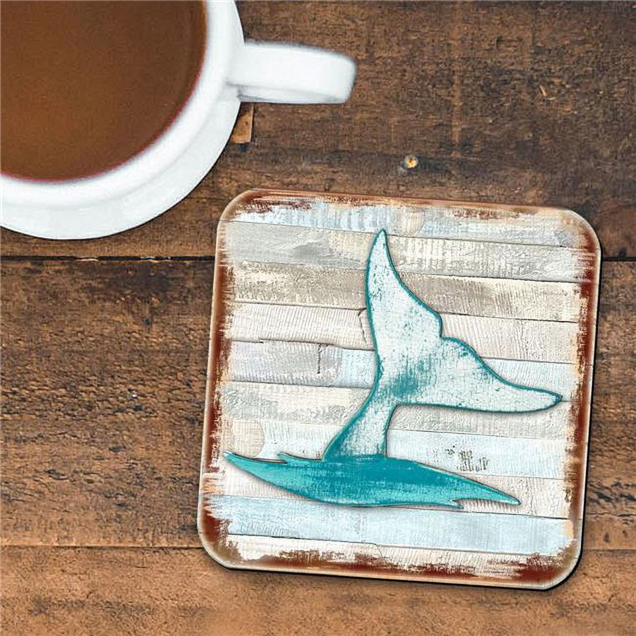 4 x 4 in. Whales Tale Coastal Wooden Cork Coasters Gift - Set of 4 ...