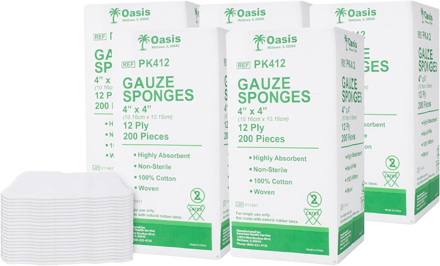 4 x 4 inch Gauze Sponges, 100% Cotton, 12-Ply Woven Non-Sterile Gauze ...