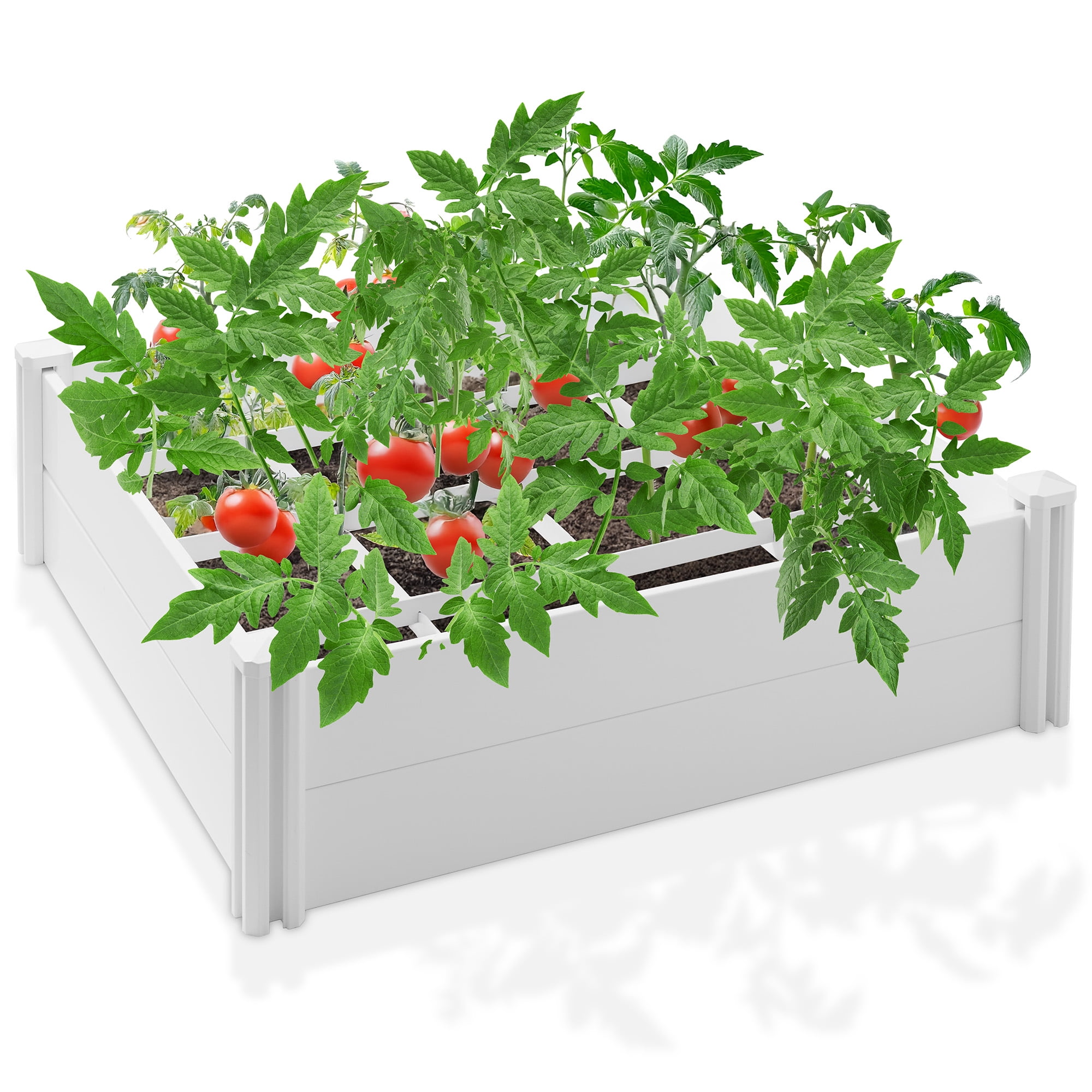 4' x 4' x 12" White Vinyl Raised Garden Bed with Grid, Above Ground ...
