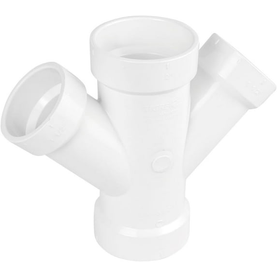 4" x 4" x 2" x 2" PVC DWV Double Wye Reducing Hub, White PVC Drain ...