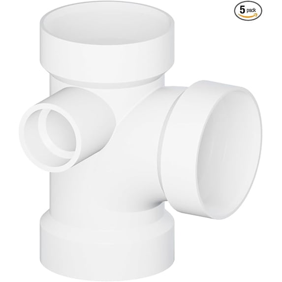 4" x 4" x 4" x 2" White PVC DWV Sanitary Tee w/ Left Side Inlet All Hub ...
