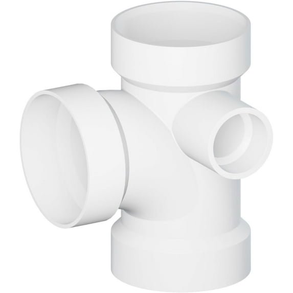 4" x 4" x 4" x 2" White PVC DWV Sanitary Tee w/ Right Side Inlet All ...