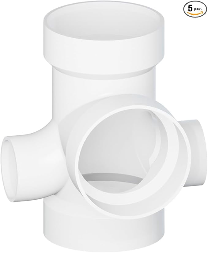 4" x 4" x 4" x 2" x 2" White PVC DWV Sanitary Tee w/ L & R Side Inlet ...