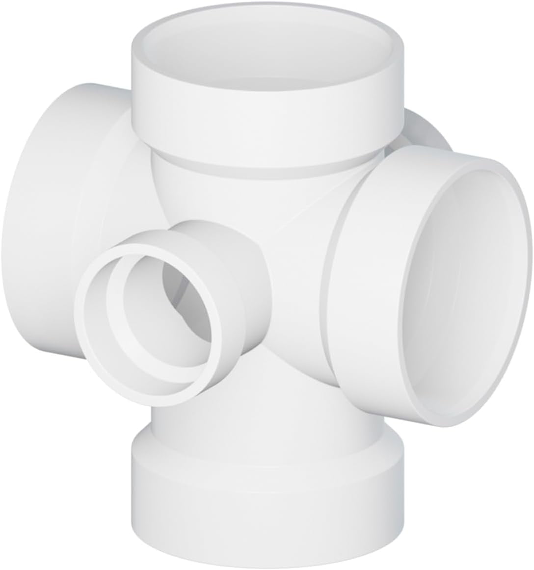 4" x 4" x 4" x 4" x 2" x 2" PVC DWV Double Sanitary Tee with Left ...