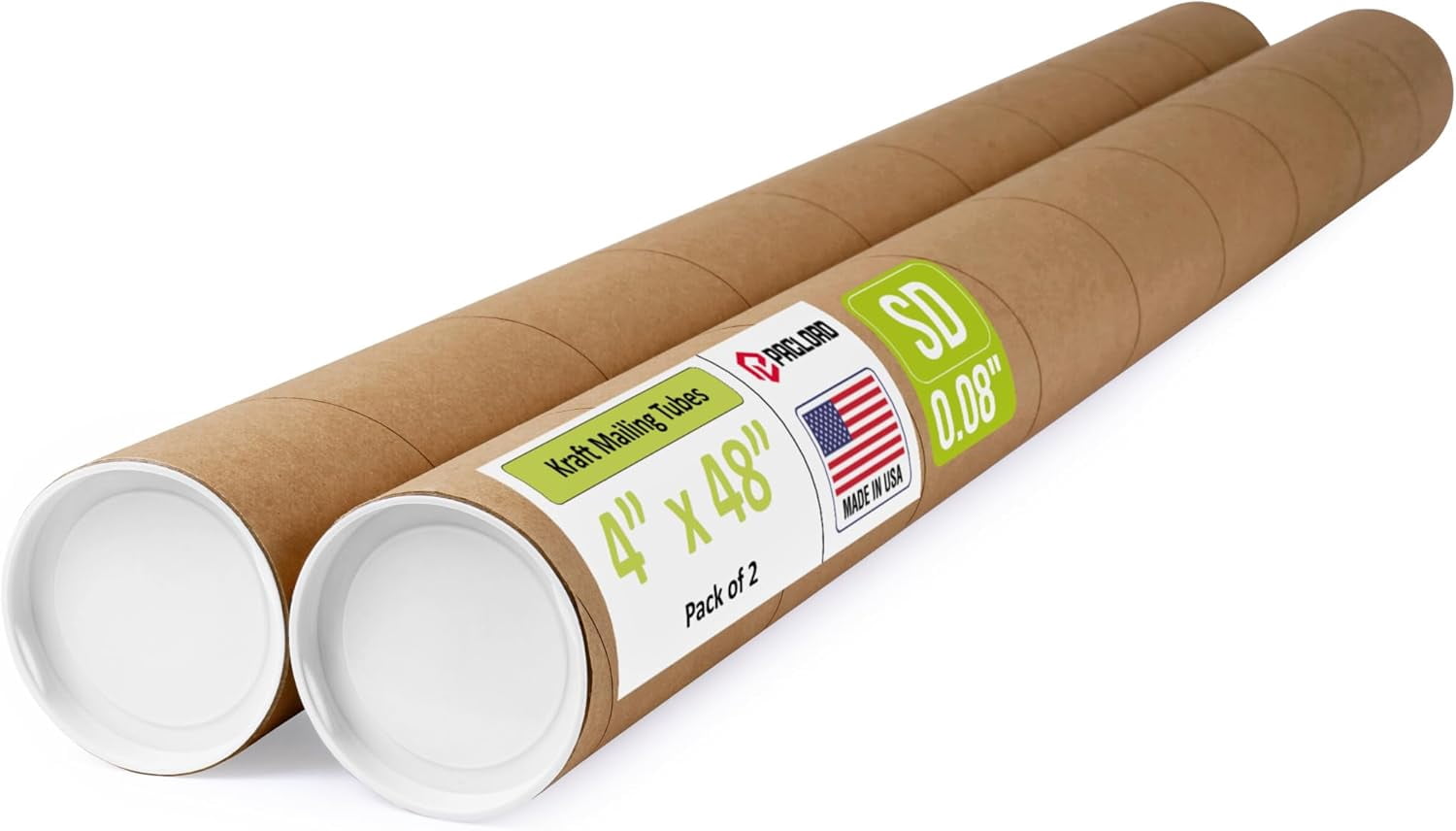 4" x 48" Reinforced Kraft Paper Mailing Tube, Pack of 2 Tubes with 2 ...