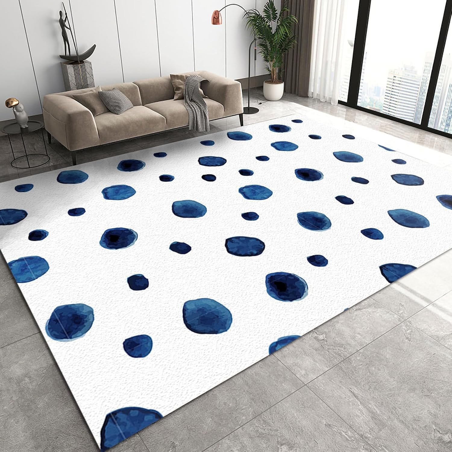 4' x 5' Simple Modern Blue Spots Rug for Living Room Bedroom, Fashion ...