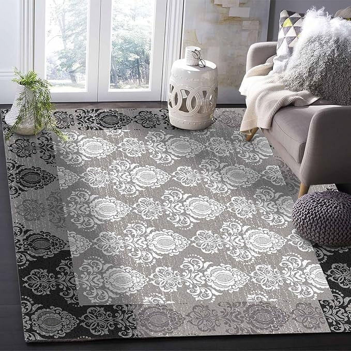 4 x 5ft Black Damask Area Rug For Living Room, Kids Teen Girls Boys ...