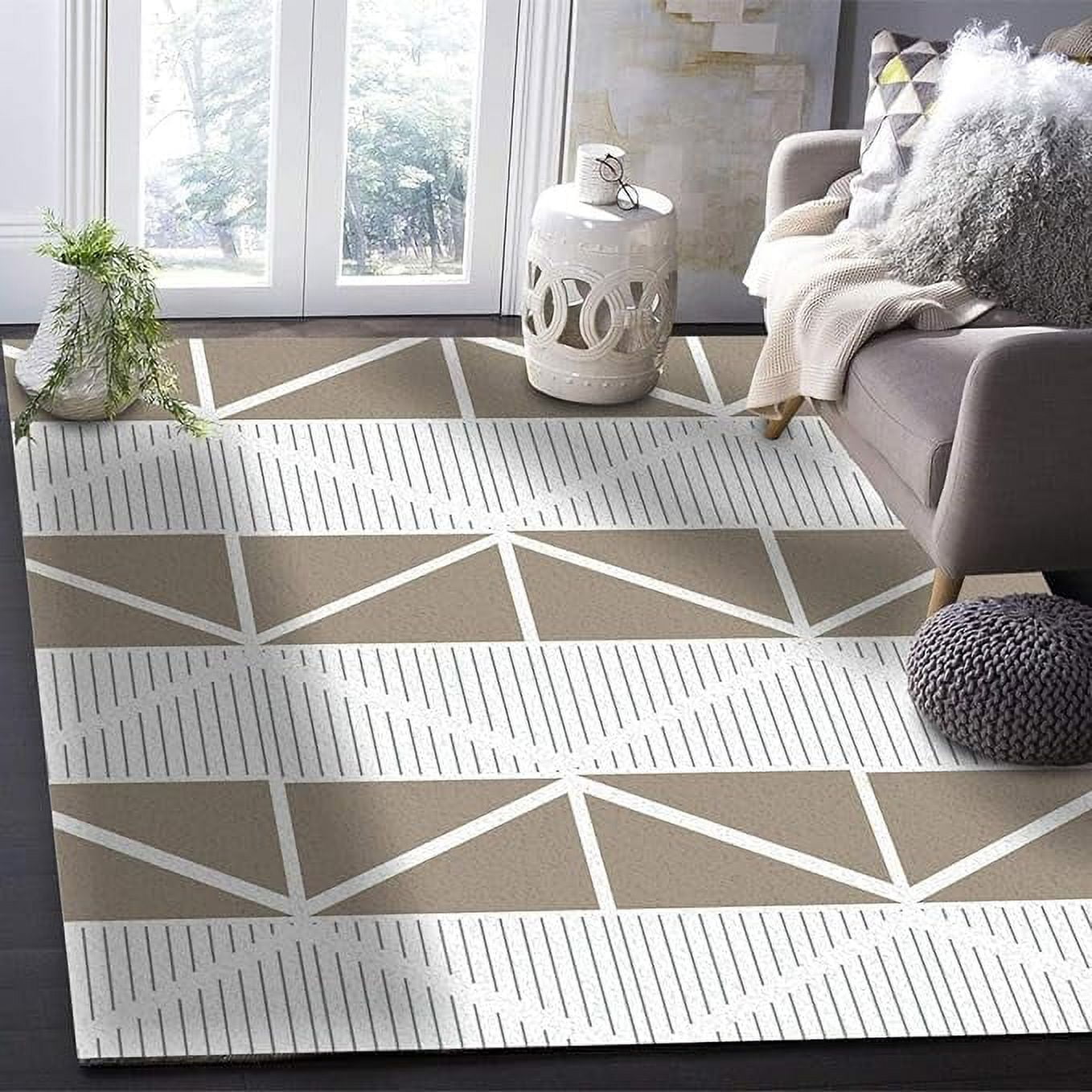 4 x 5ft Modern Stylish Geometric Art Area Rug, Simple Abstract Striped ...