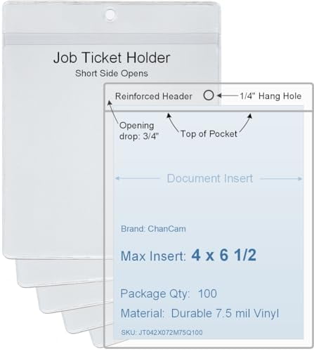 4 x 6 1/2 Job/Shop Ticket Holder Vinyl Plastic Sleeve, Set of 100 ...