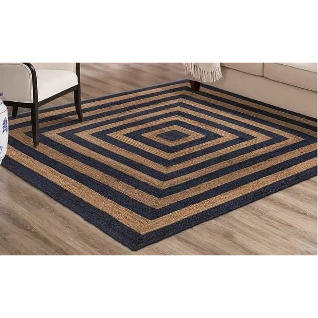 4 x 6 Feet ( 120 cm x 180 cm ) Natural Jute with Black Scalloped Area ...