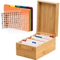 4 x 6 Inch Index Card Holder Set, Bamboo Organizer Box with 50 Dividers ...