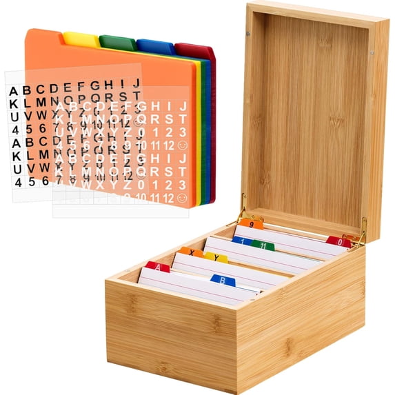 4 x 6 Inch Index Card Holder Set, Bamboo Organizer Box with 50 Dividers ...