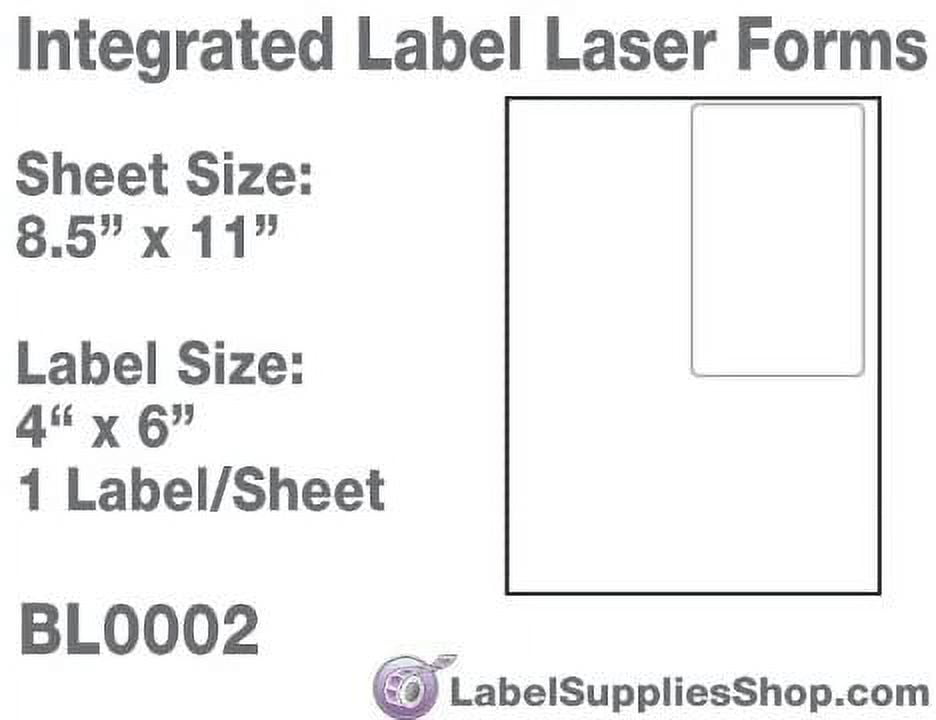 4" x 6" Integrated Laser Label Form Sheet, 1 Label Carton of 500 ...