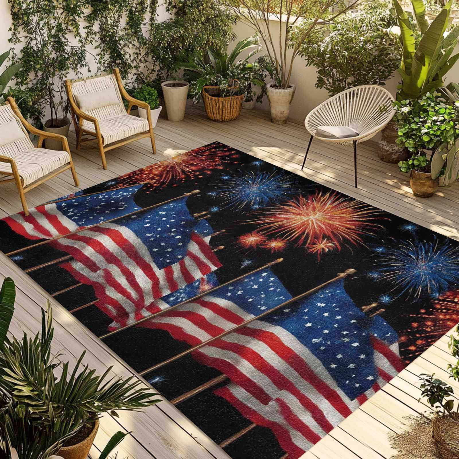 4' x 6' Outdoor Rug, American Flag Outdoor Washable Rug Large Floor ...