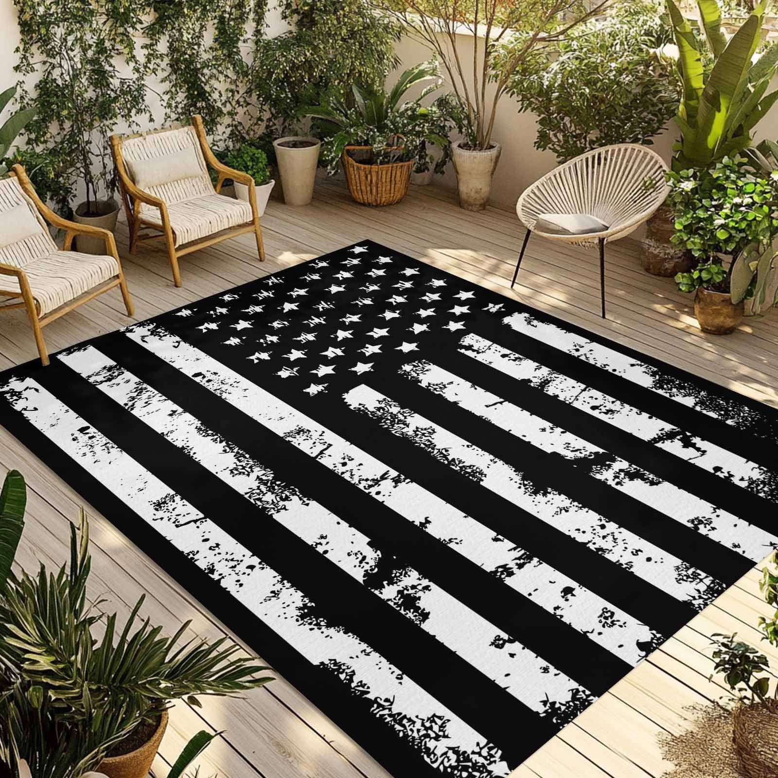 4' x 6' Outdoor Rug, Black White Outdoor Washable Rug Large Floor ...