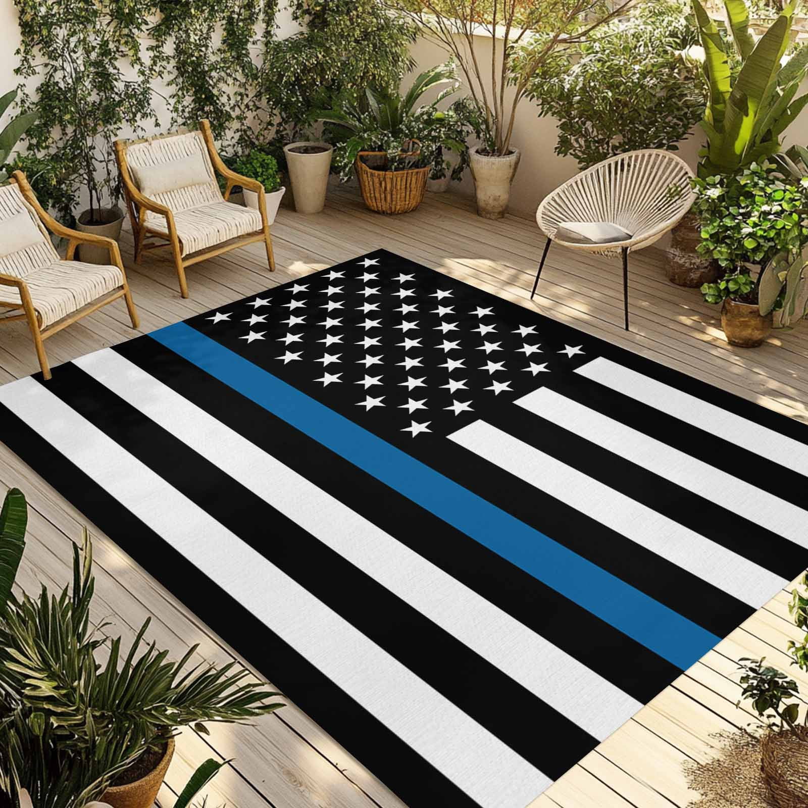 4' x 6' Outdoor Rug, Blue White American Police Flag Outdoor Washable ...