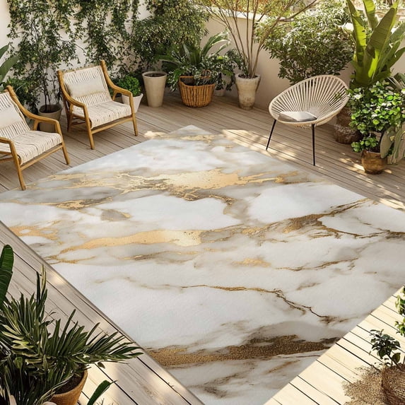 4' x 6' Outdoor Rug, Marble Gold Outdoor Washable Rug Large Floor ...