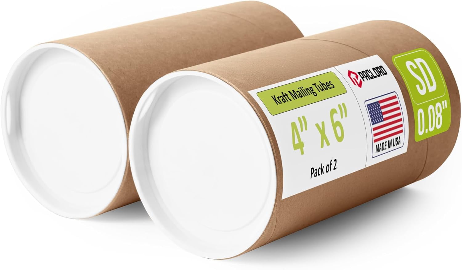 4" x 6" Reinforced Kraft Paper Mailing Tubes, Pack of 2 Tubes with 2 ...