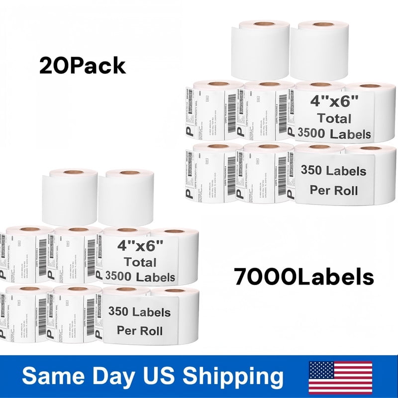 4" x 6" Thermal Labels, 20 Rolls of 350 Blank Self-Adhesive Shipping ...