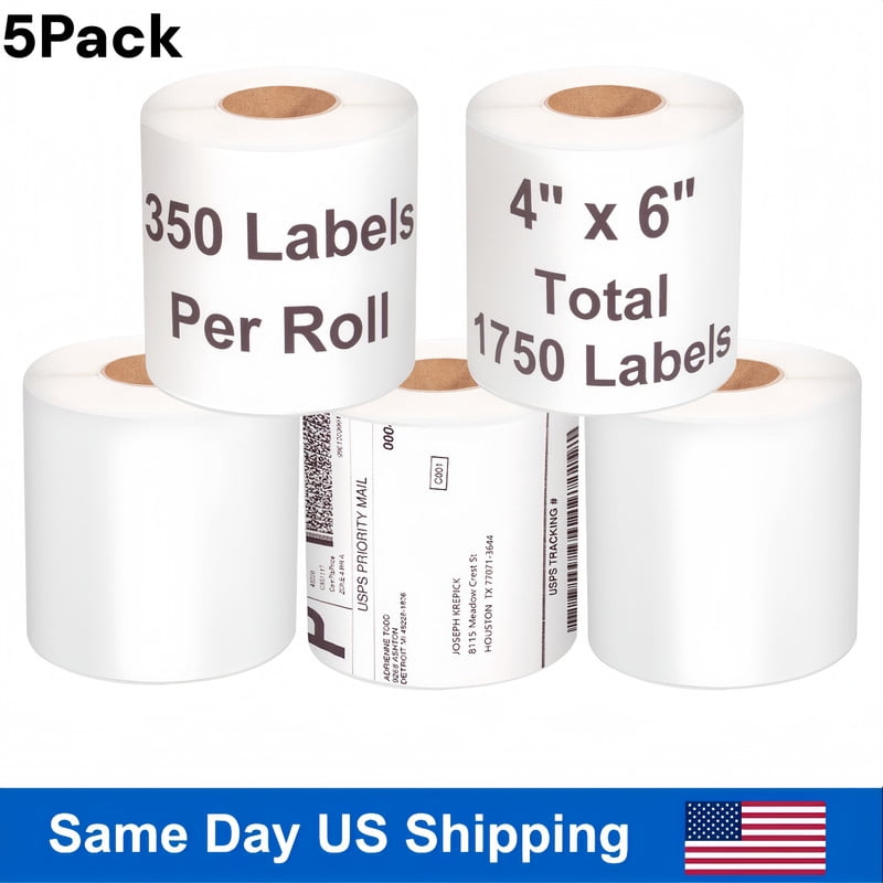 4" x 6" Thermal Labels, 5 Rolls of 350 Blank Self-Adhesive Shipping ...