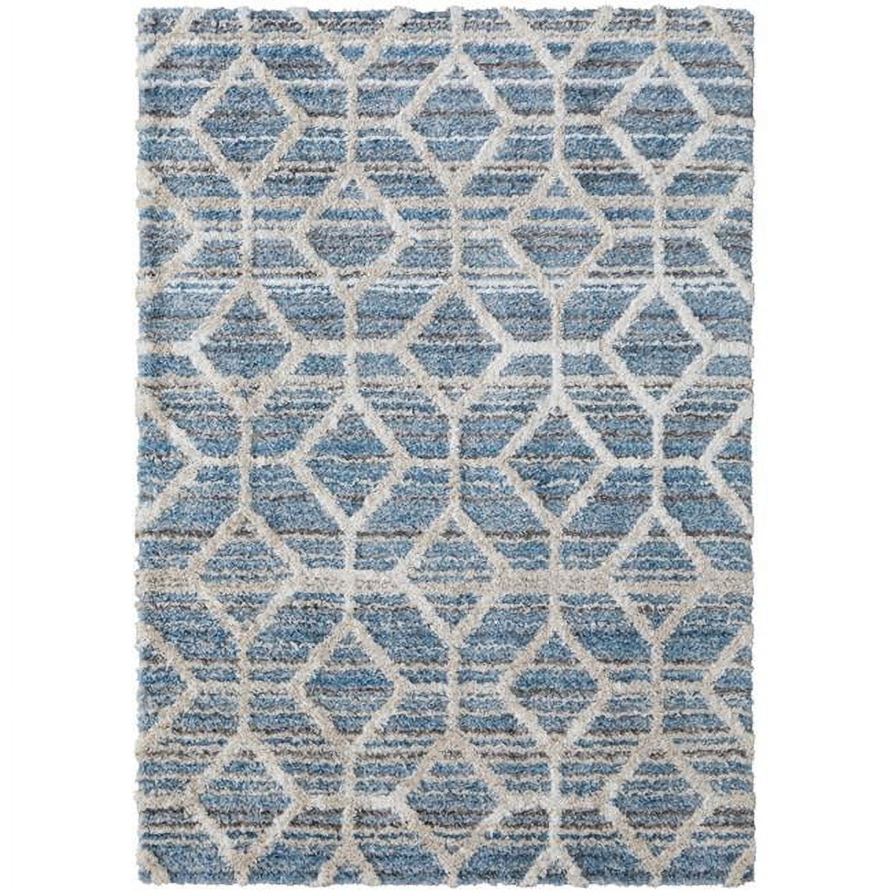 4 x 6 ft. Blue & Ivory Geometric Power Loom Stain Resistant Rectangle ...