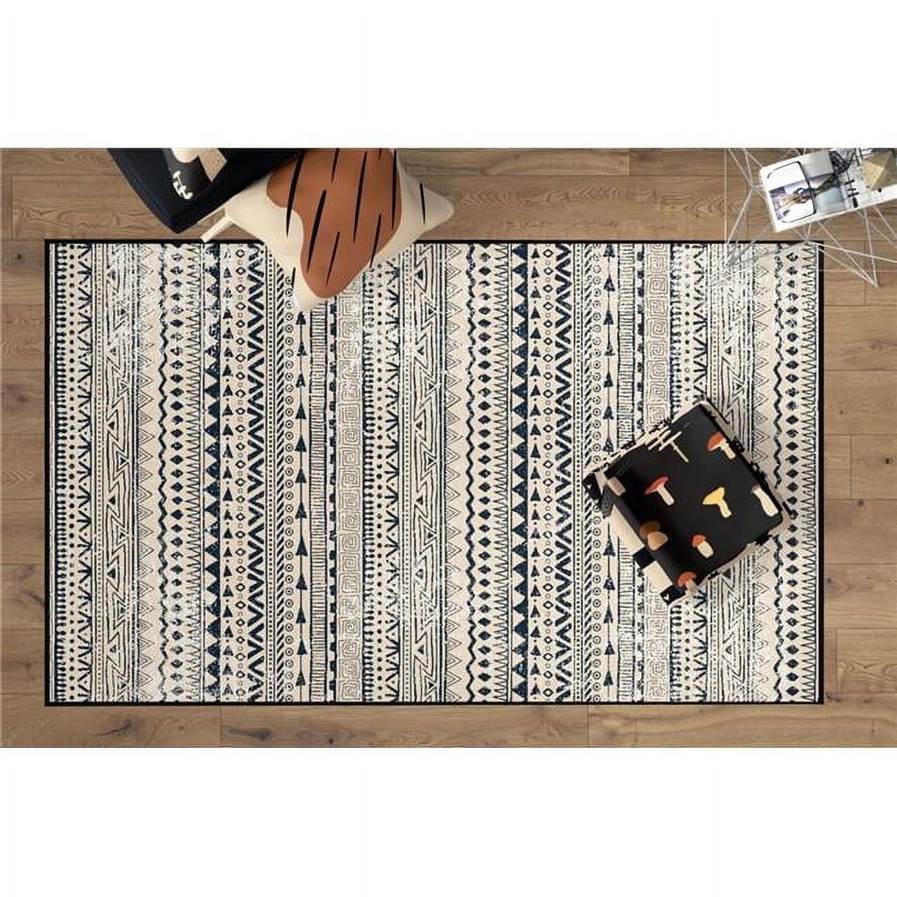 4 x 6 ft. Boho Living Room Area Rug with Nonslip Backing, Black - Small ...