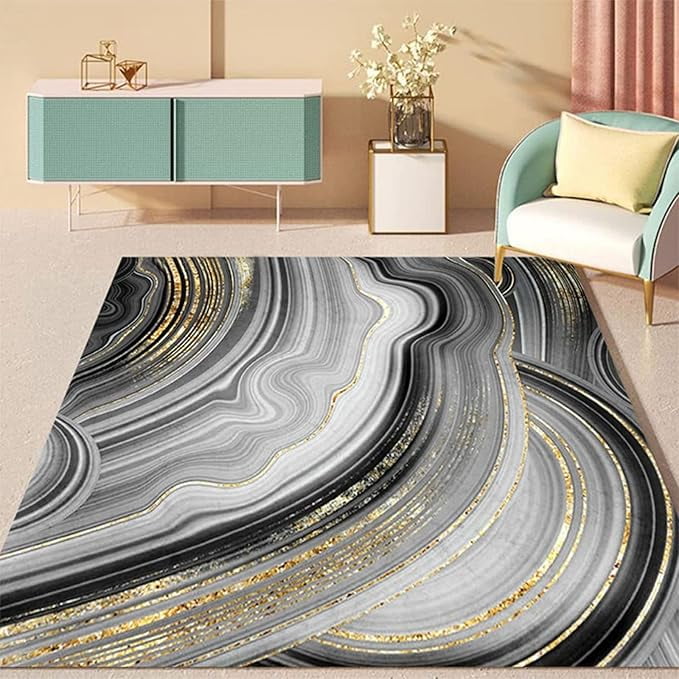 4 x 6ft Black And Grey Gold Line Area Rug, Ombre Striped Modern ...