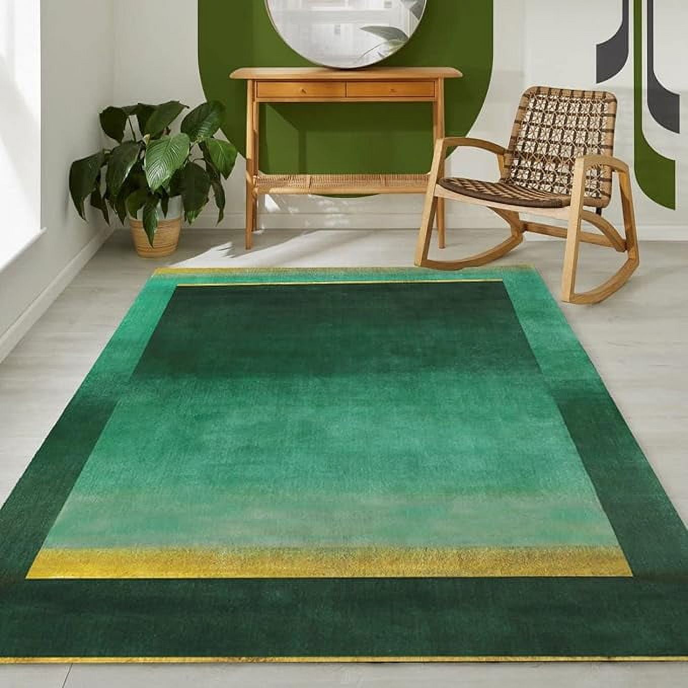 4 x 6ft Emerald Green Gold Area Rug For Living Room Bedroom, Modern ...