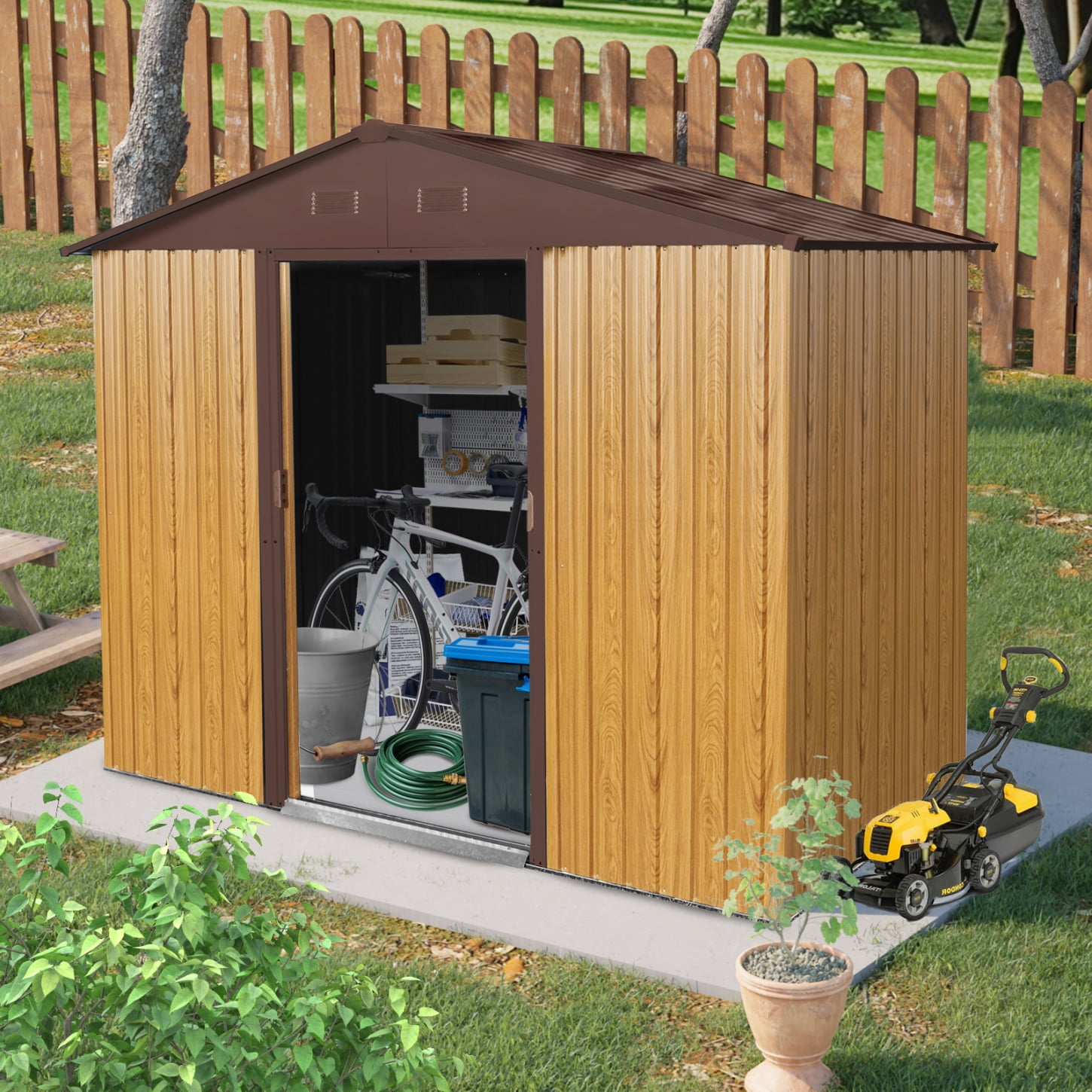 4 x 8 FT Outdoor Storage Shed, Metal Storage Garden Shed with Sliding ...