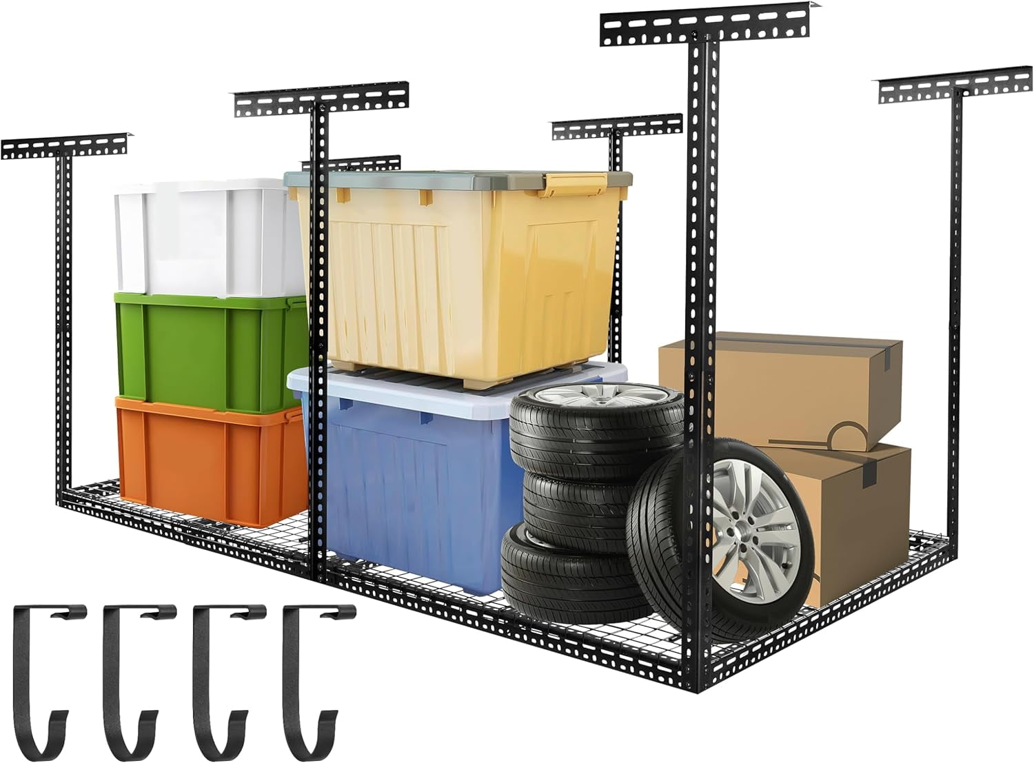 4 x 8 FT Overhead Garage Storage Rack, Heavy Duty Cold Rolled Steel ...