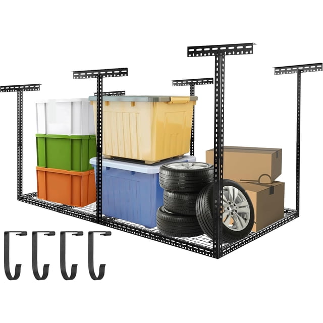 4 x 8 FT Overhead Garage Storage Rack, Heavy Duty Cold Rolled Steel ...