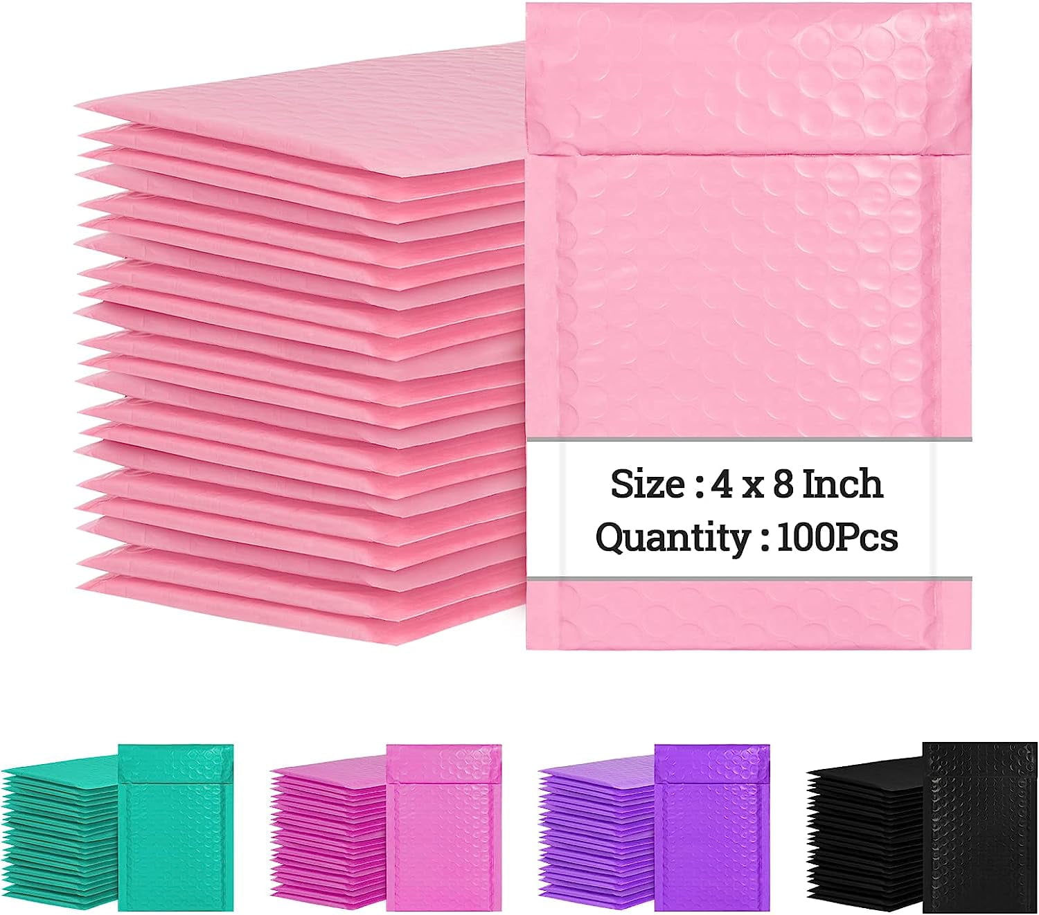 100 Pack - 4x8'' Light Pink Bubble Mailers, Self-Seal, Waterproof, for ...