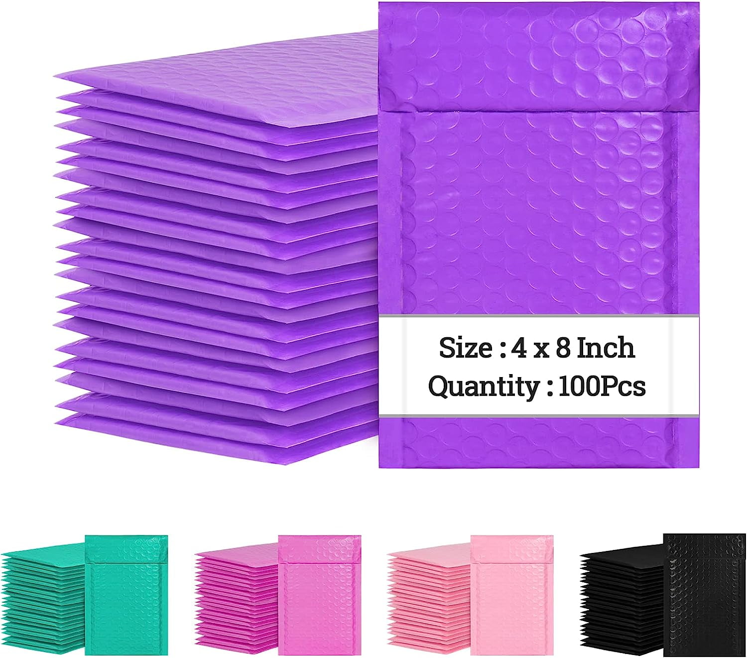 100 Pack Purple Bubble Mailers 4x8 Inch, Self-Seal, Waterproof, Padded ...