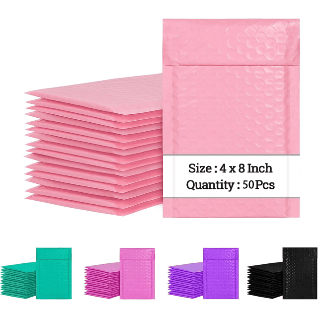 FRESHLAB Bulk Mailing Package: 50 Pack 4x8 Inch Bubble Mailers, Self-Seal, Waterproof, Light ...
