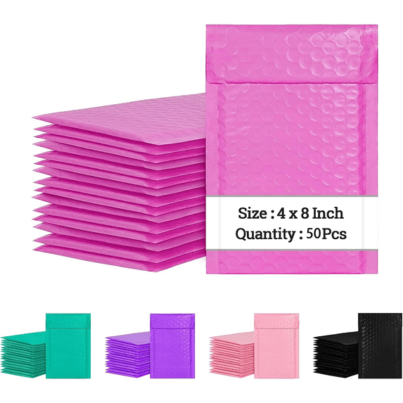 LuckIn 4 x 8 Inch Bubble Mailers, 50 Pack Self-Seal Poly Padded ...
