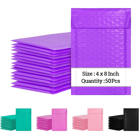FRESHLAB Bulk Bubble Mailers, 4x8 Inch, 50 Pack, Self-Seal, Purple ...