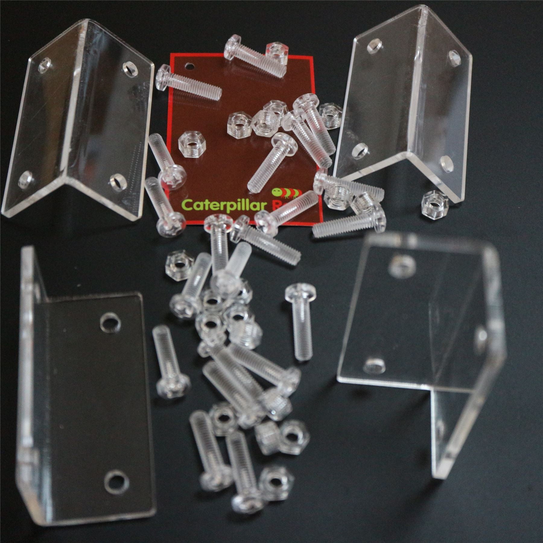 4 x Angled L Brackets, Polished Clear Transparent Acrylic + 20x M5 ...