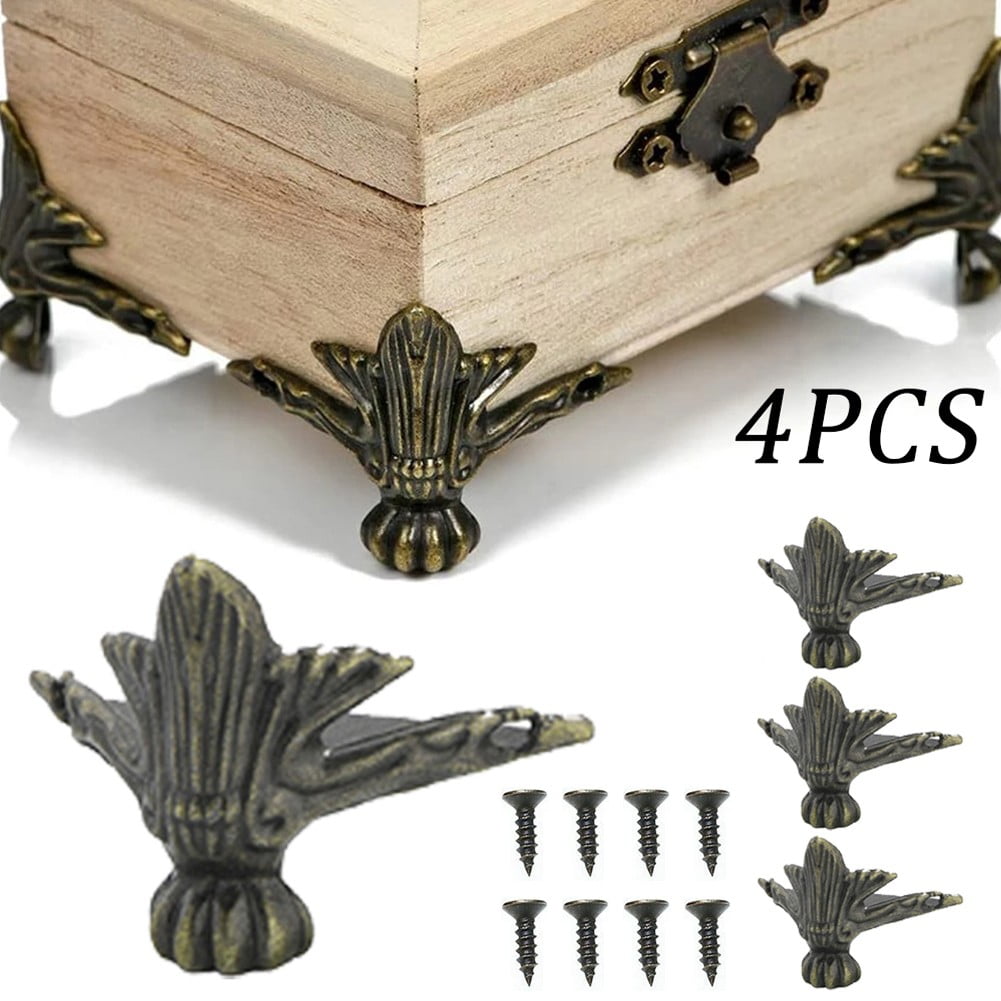 4 x Antique Brass Jewelry Chest Wood Case Box Decor Feet Leg Corner ...