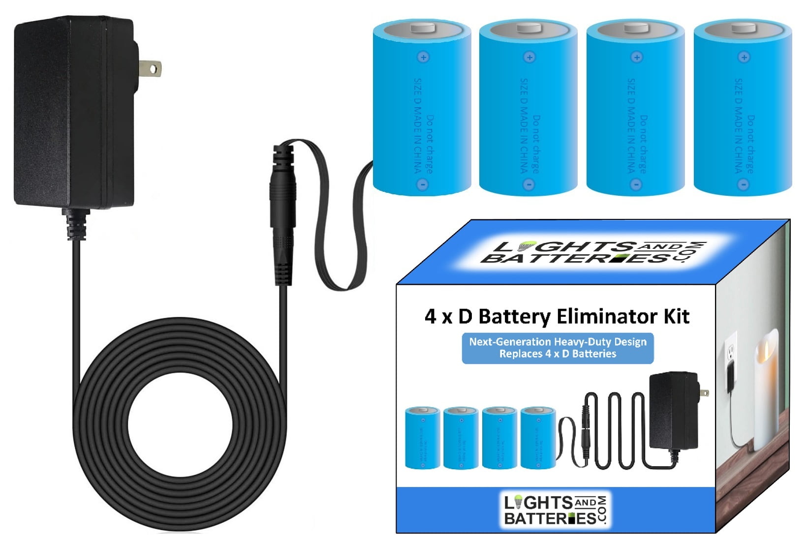 4 x D Next-Generation Heavy-Duty Battery Replacement Eliminator Kit for ...